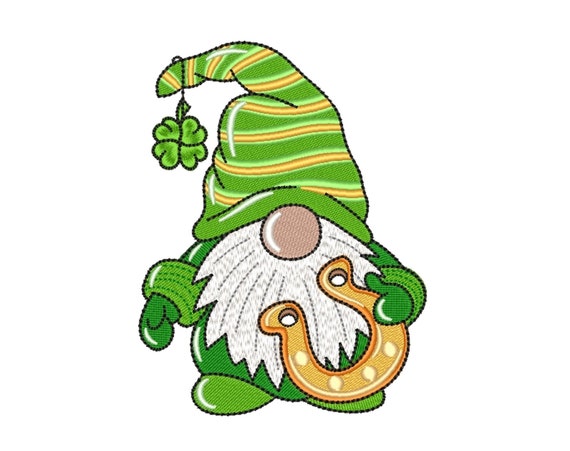 St. Patricks Day Gnome Embroidery Design 4 Sizes Instant - Etsy