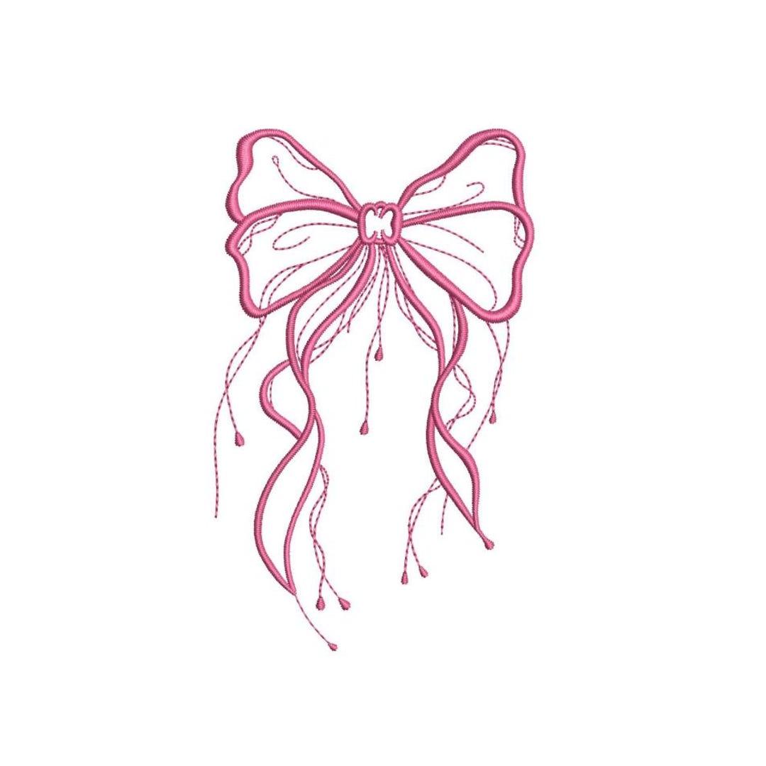 Satin Bow Embroidery Design, Side Bow Ribbon, Pink Bow Girly Coquette ...