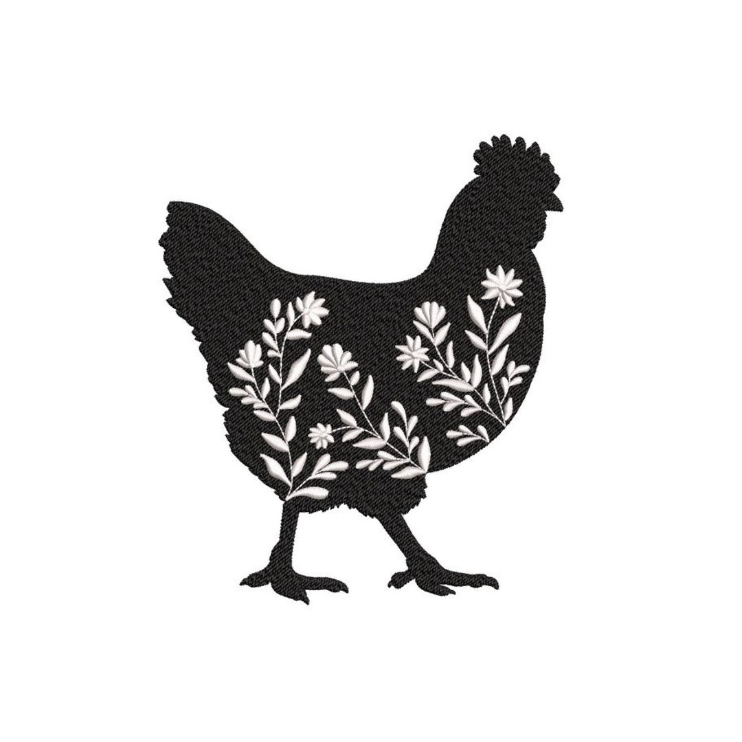 Black Chicken With Flowers Embroidery Design, 3 Sizes, Instant Download ...
