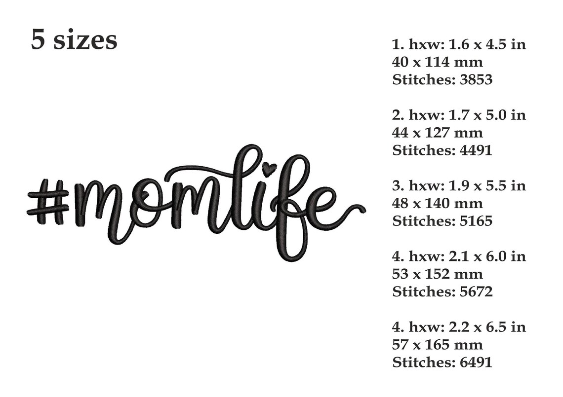 Mom Life Embroidery Design, 5 Sizes, Instant Download - Etsy