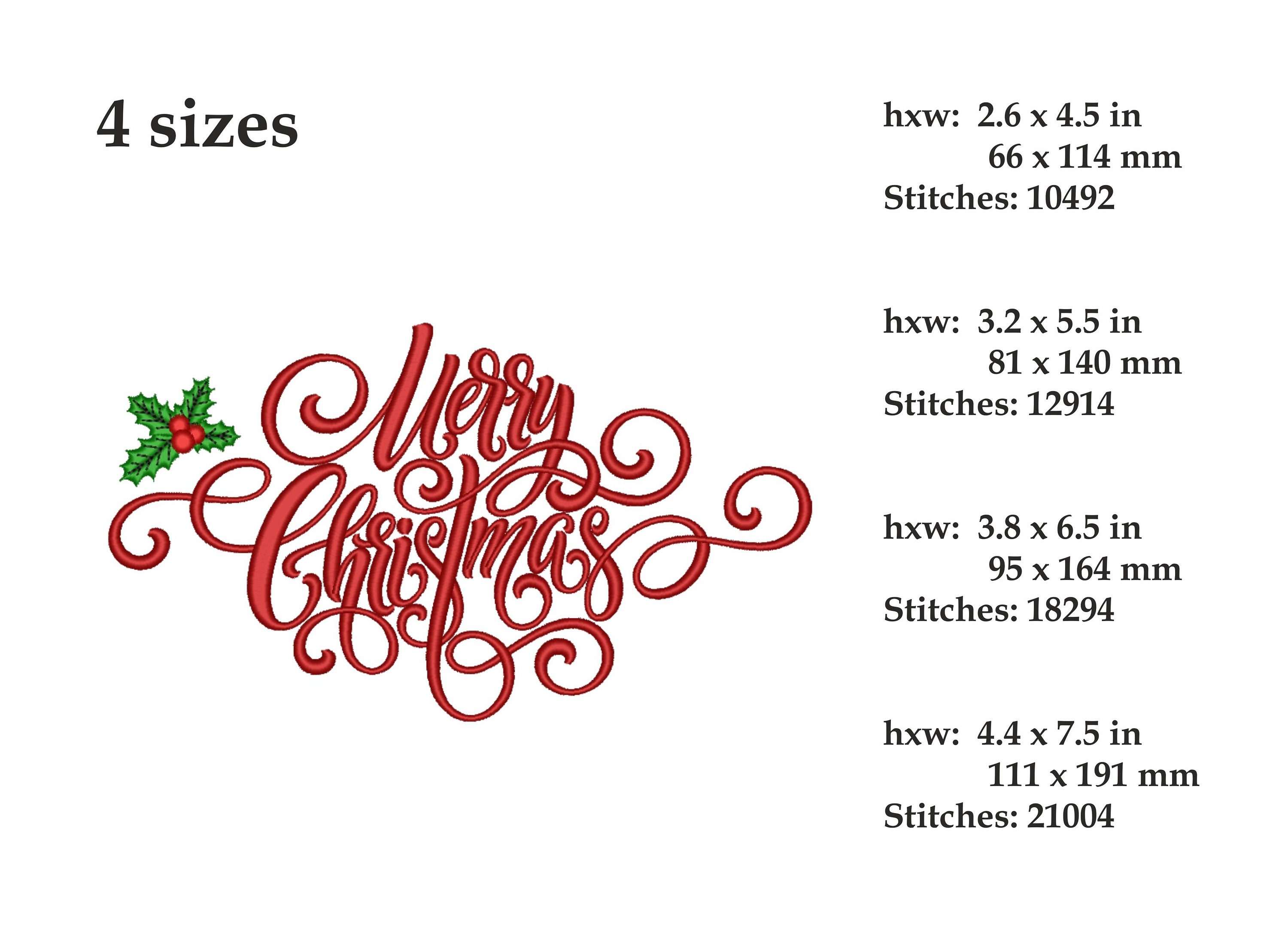 Merry Christmas Machine Embroidery Design 4 Sizes Instant - Etsy