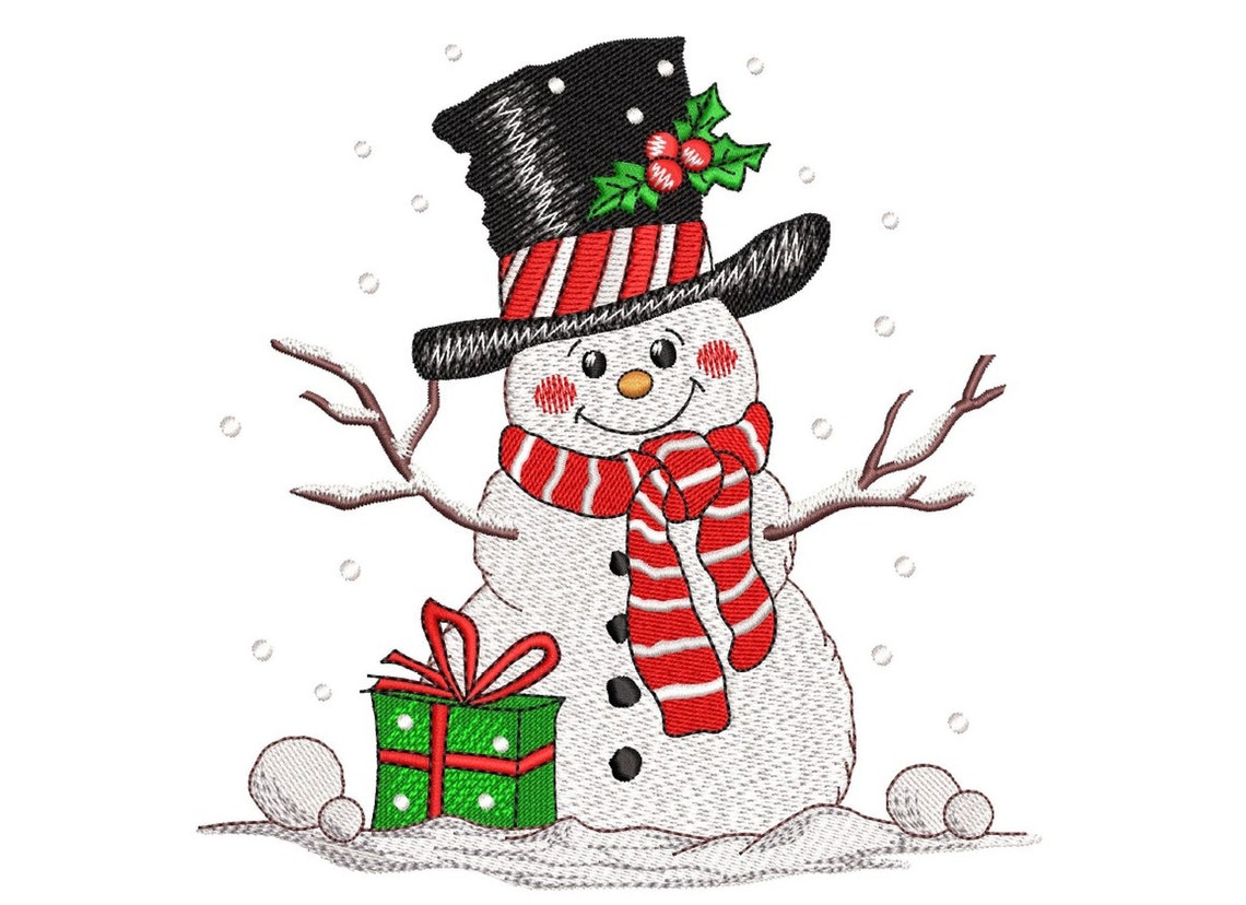 Snowman Embroidery Design, Christmas Embroidery File, 4 Sizes, Instant ...