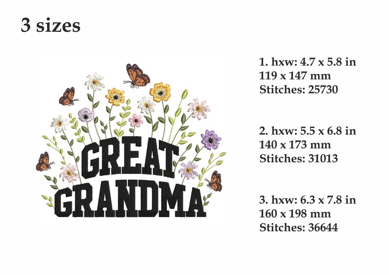 Floral Great Grandma Embroidery Design, Mother's Day Embroidery Design ...