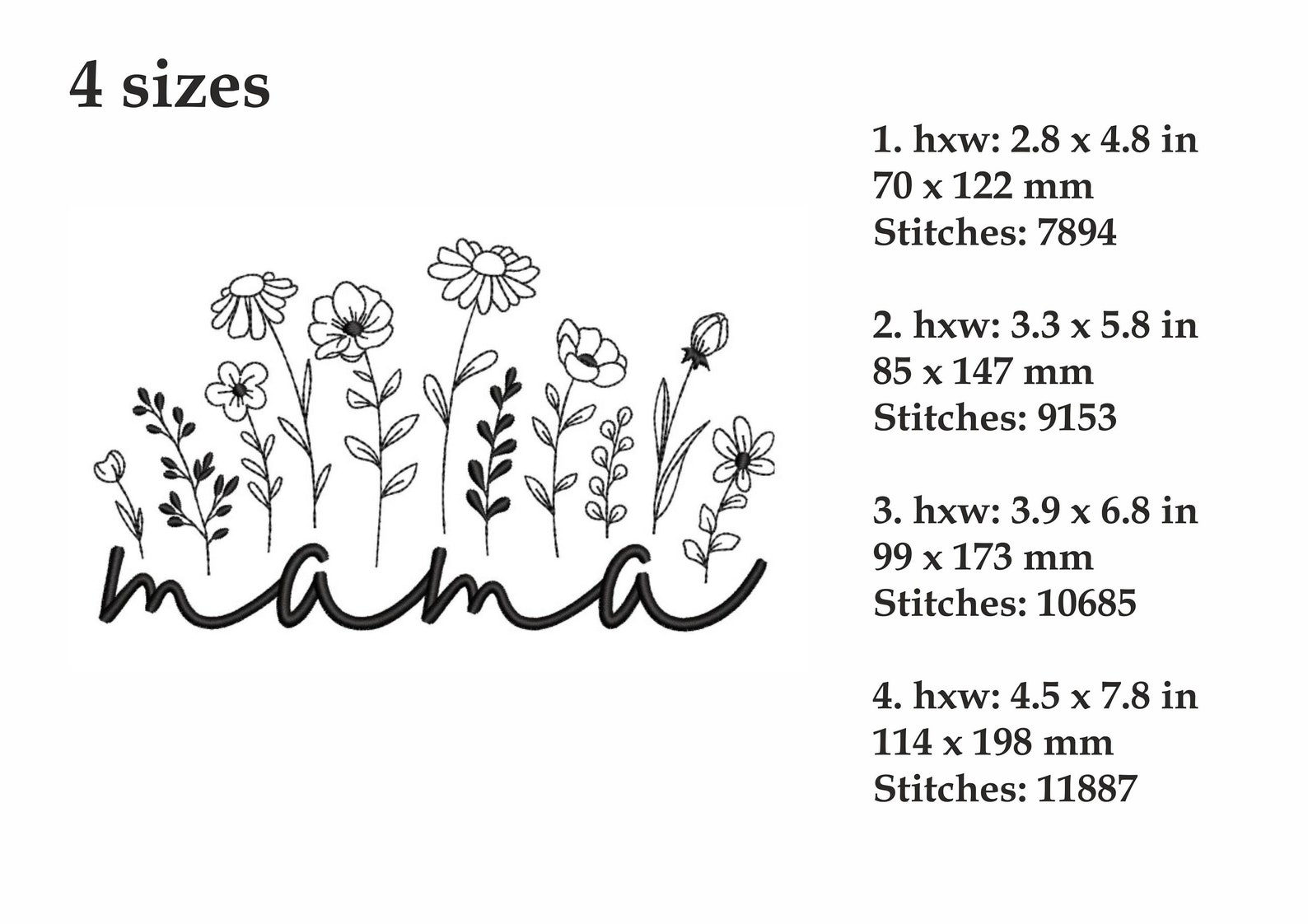 Mama Flower Embroidery Design, 4 Sizes, Instant Download - Etsy