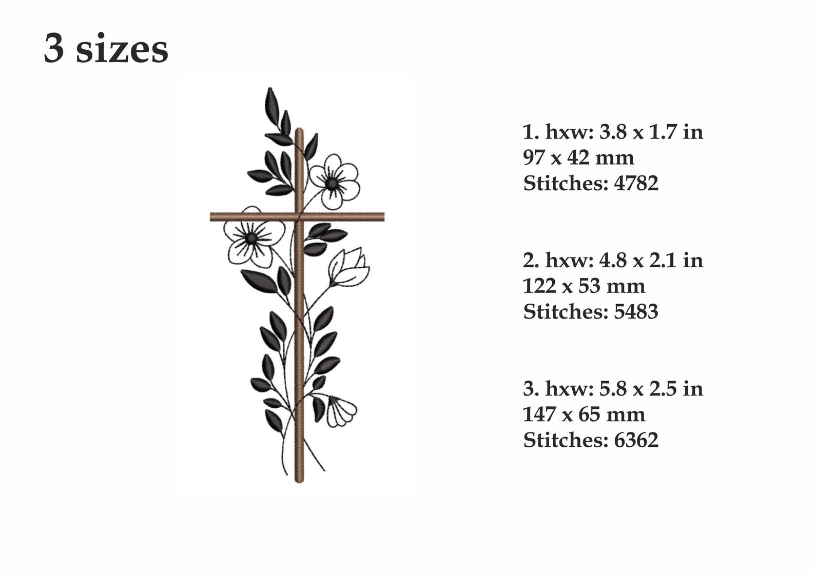 Flower Cross Embroidery Design, Religious Embroidery File, 3 Sizes ...