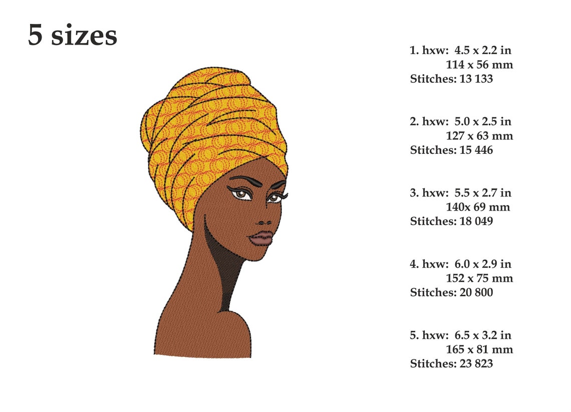 African Woman Embroidery Design 5 Sizes Instant Download - Etsy
