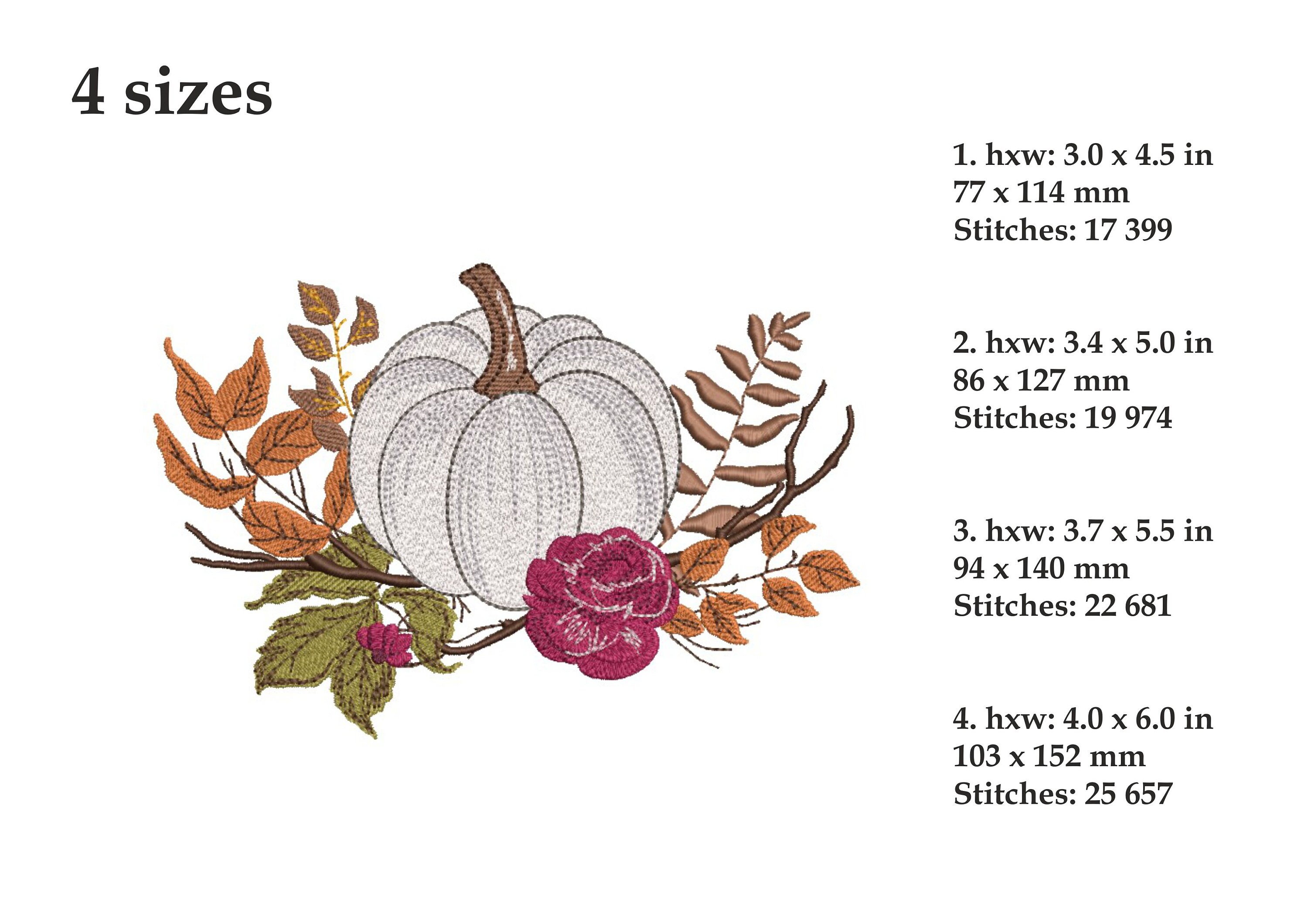 Autumn Pumpkin Embroidery Design, Fall Embroidery File, 4 Sizes ...