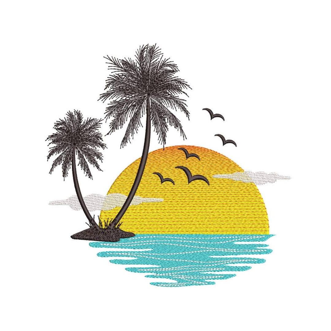 Palm Tree Embroidery Design, Summer Beach Embroidery Design, 5 Sizes ...