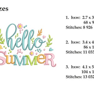 Hello Summer Machine Embroidery Design, 3 Sizes, Instant Download - Etsy