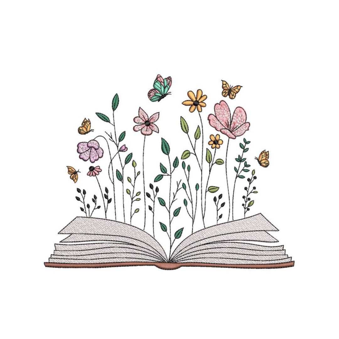 Book With Flowers Embroidery Design, Just One More Chapter Embroidery ...