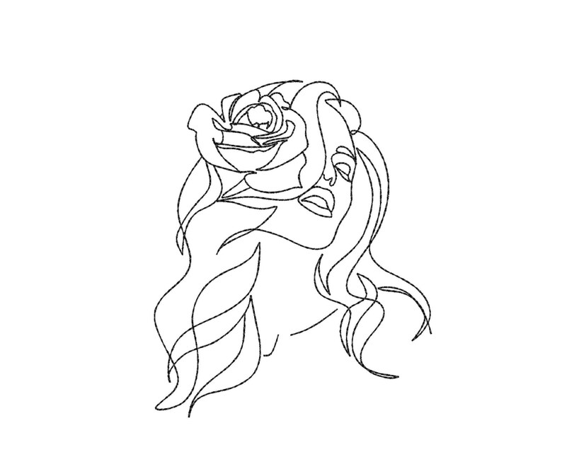Woman With a Rose Embroidery Design One Line Art Embroidery - Etsy