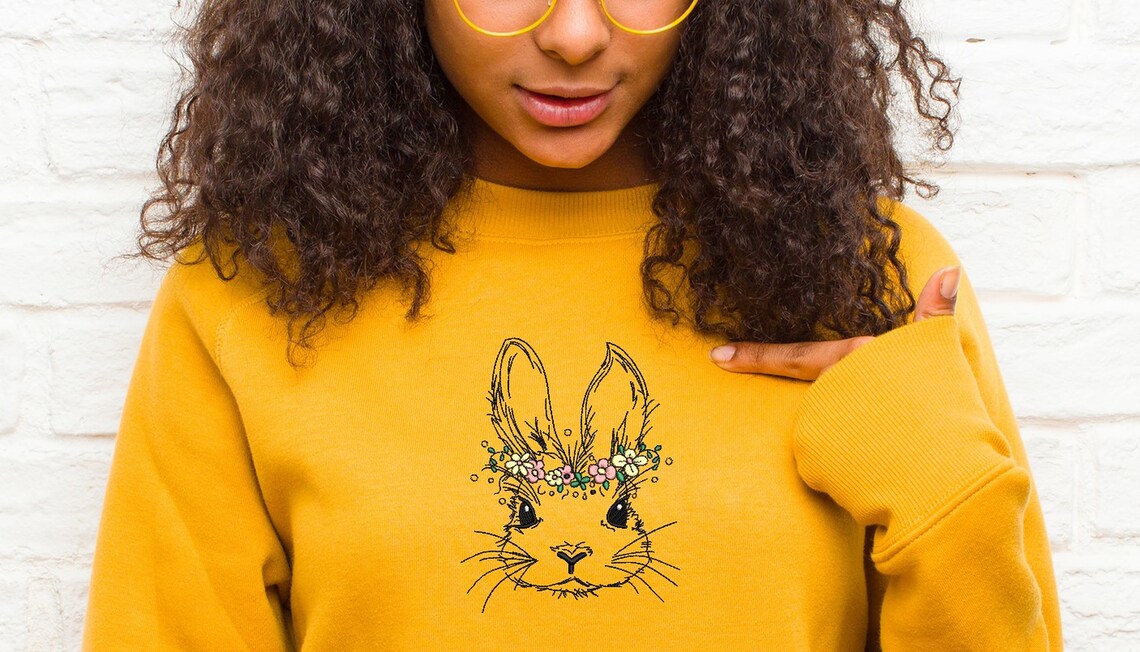 Floral Easter Bunny Embroidery Design 3 Sizes Instant | Etsy