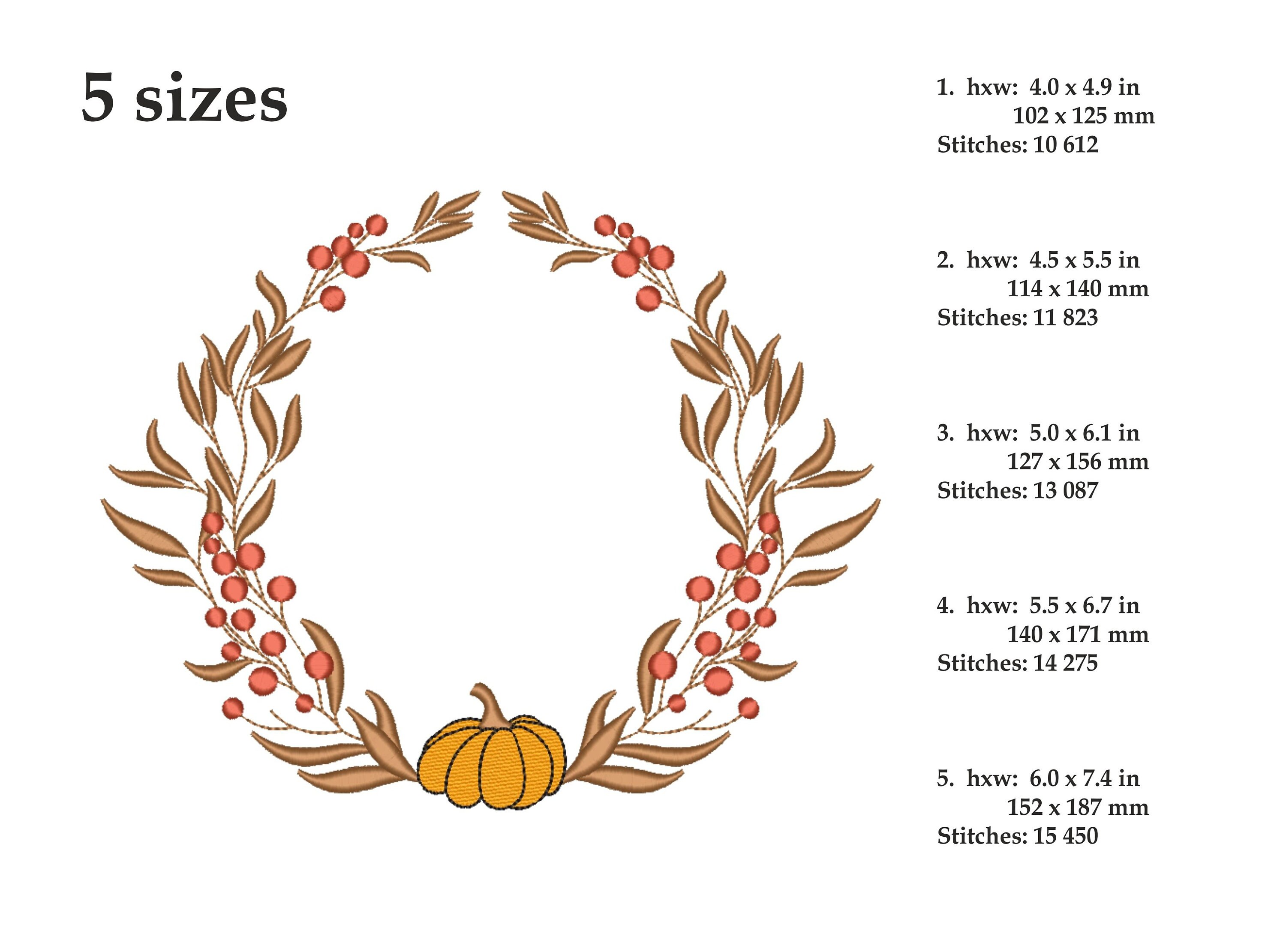 Autumn Wreath Embroidery Design 5 Sizes Instant Download - Etsy