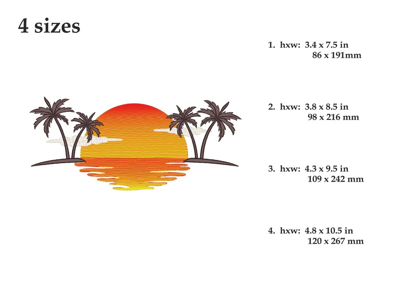 Palm Tree Embroidery Design Summer Beach Embroidery File 4 - Etsy