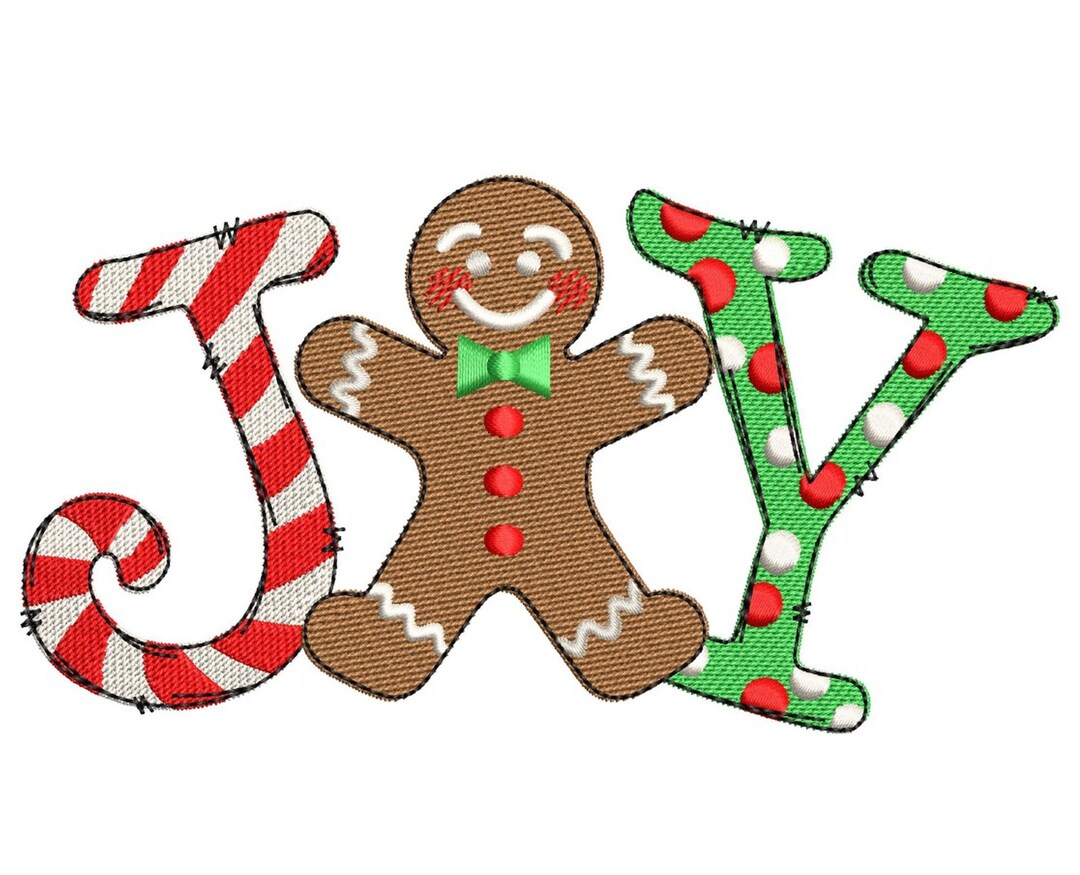 Joy Embroidery Design, Christmas Gingerbread Embroidery File, 4 Sizes ...