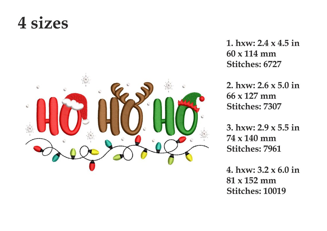 Christmas Lights Embroidery Design Ho Ho Ho Embroidery File - Etsy
