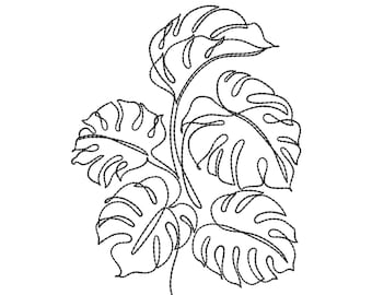 Monstera Leaf Embroidery Design One Line Art Embroidery | Etsy
