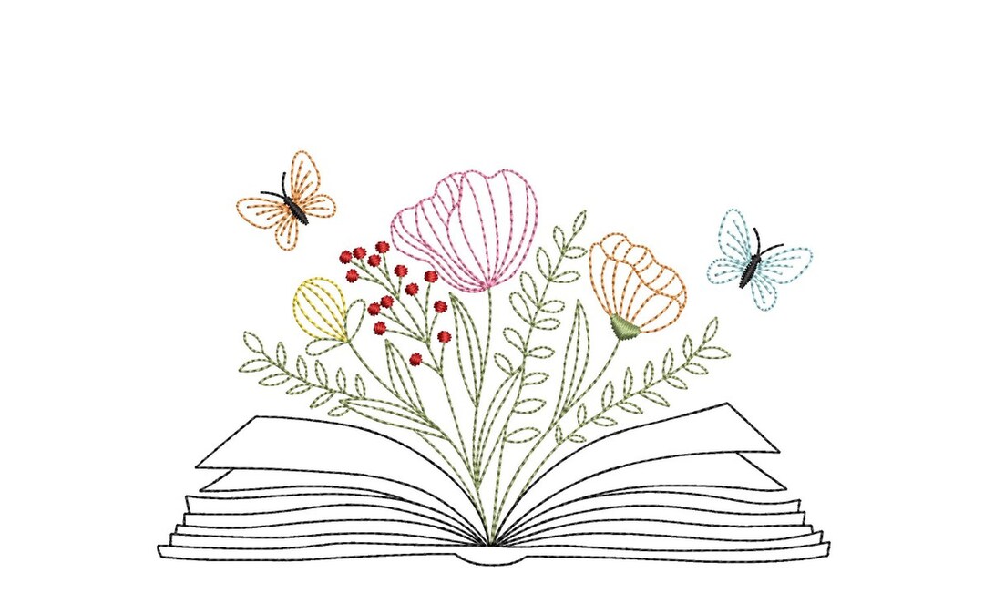 Floral Book Embroidery Design, 4 Sizes, Instant Download - Etsy