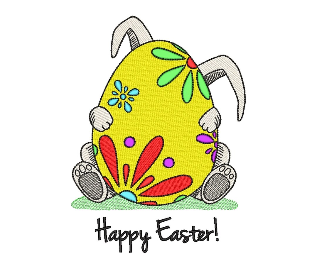 Happy Easter Embroidery Design, Easter Bunny and Easter Egg Embroidery ...