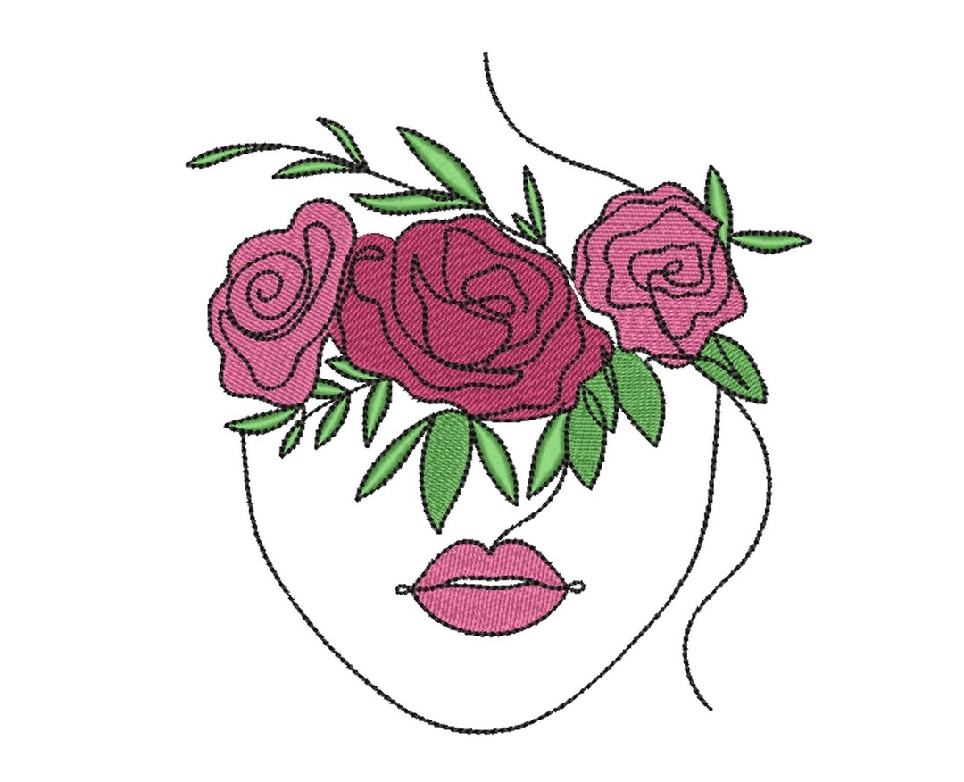 Face With Flowers Embroidery Design, 5 Sizes, Instant Download - Etsy