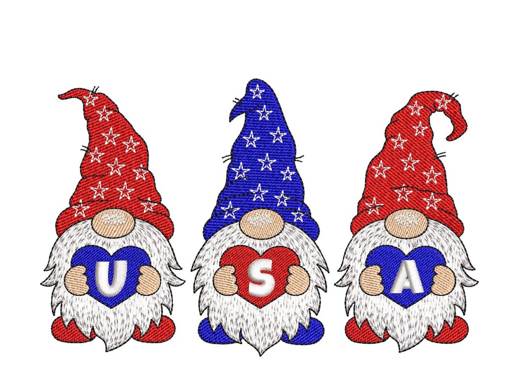 American Gnomes Embroidery Design, 4th July Gnomes Embroidery Design ...