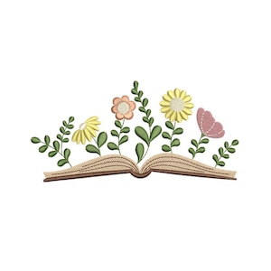 Floral Book Embroidery Design, 4 Sizes, Instant Download - Etsy