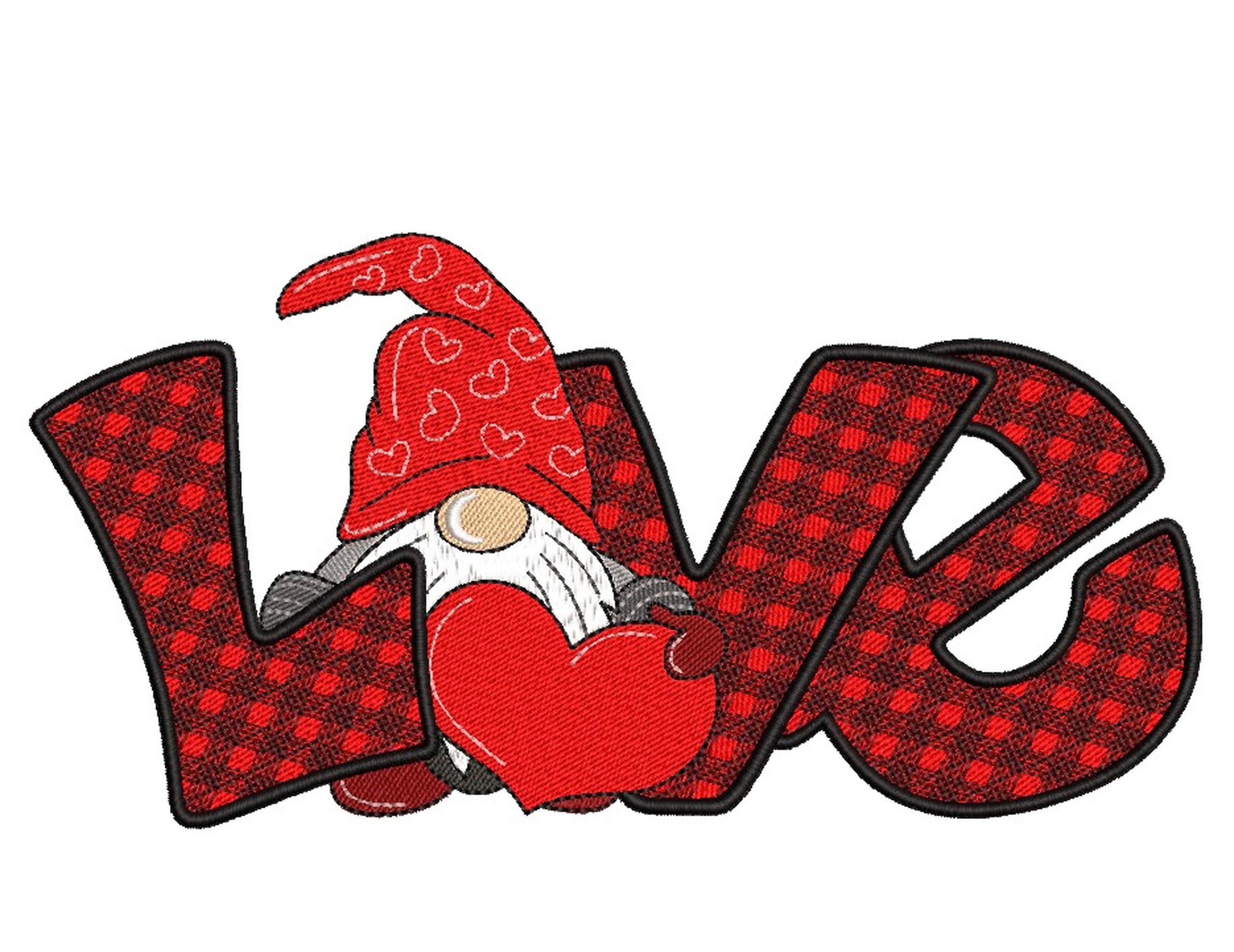 Valentine Love Gnome Machine Embroidery Design Love embroidery designs ...