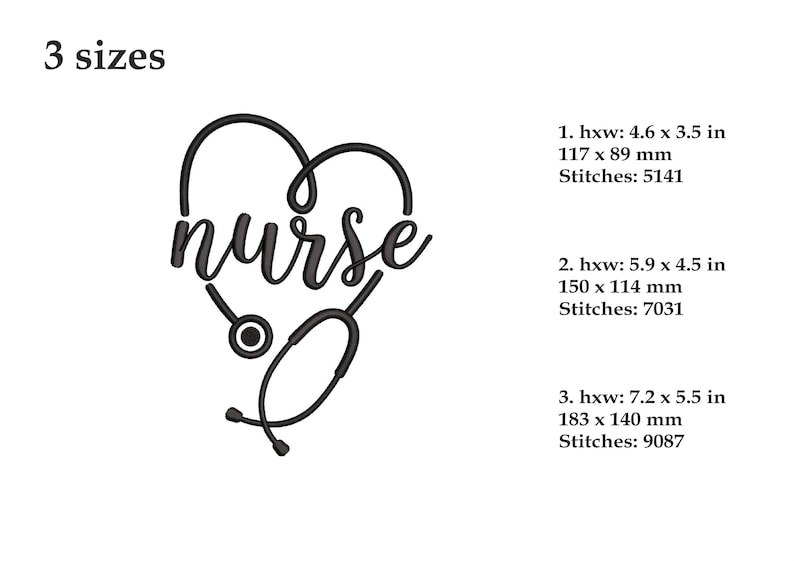Nurse Embroidery Design, Stethoscope Embroidery File, 3 Sizes, Instant ...
