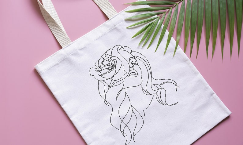 Woman With a Rose Embroidery Design One Line Art Embroidery - Etsy