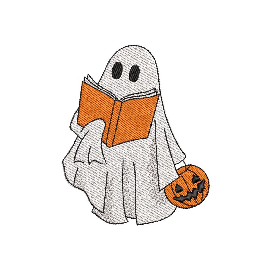 Ghost Reading Book Embroidery Design, Halloween Machine Embroidery ...