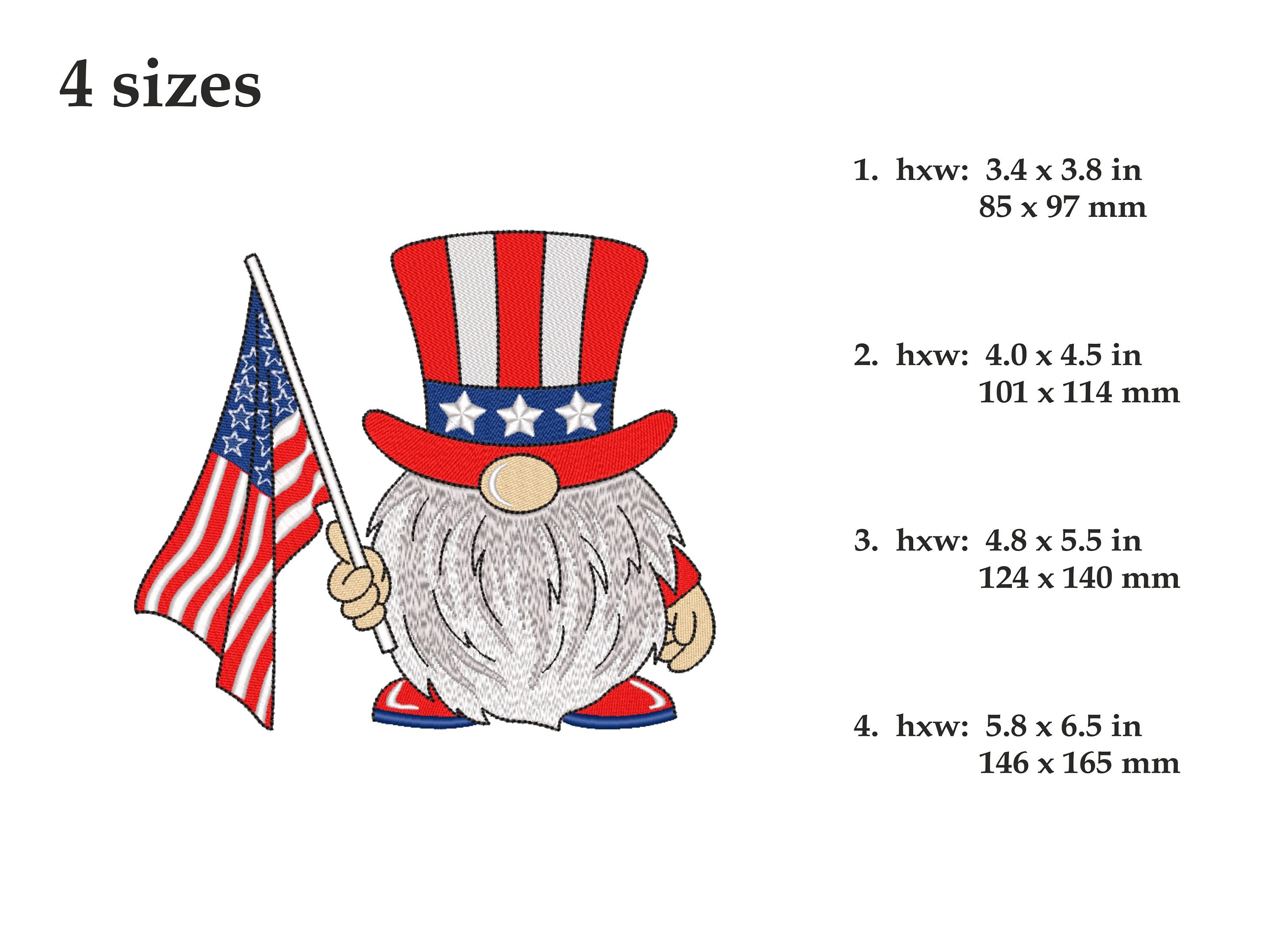 American Gnome Embroidery Design, Patriotic Gnome Embroidery File, 4 ...