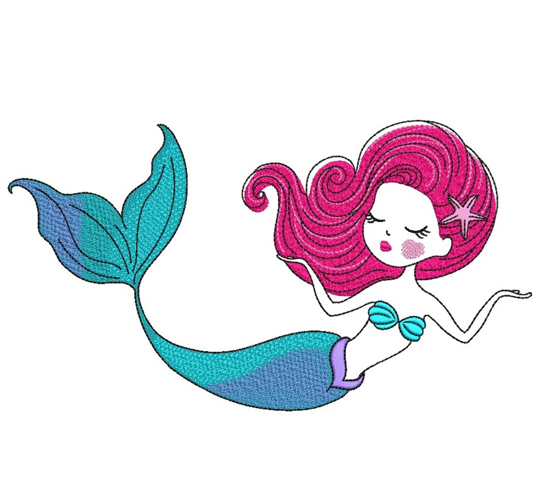 Mermaid Embroidery Design, Princess Embroidery File, 4 Sizes, Instant ...
