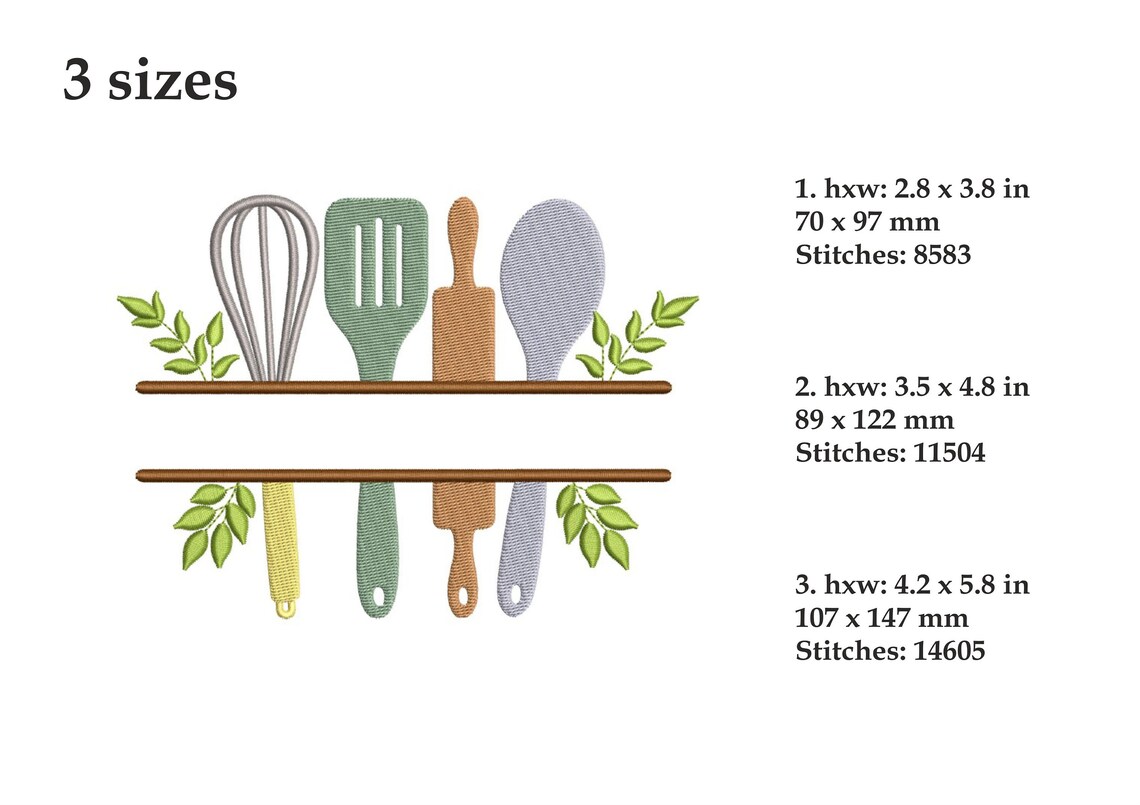 Kitchen Utensils Split Monogram Embroidery Design, Kitchen Split Frame ...