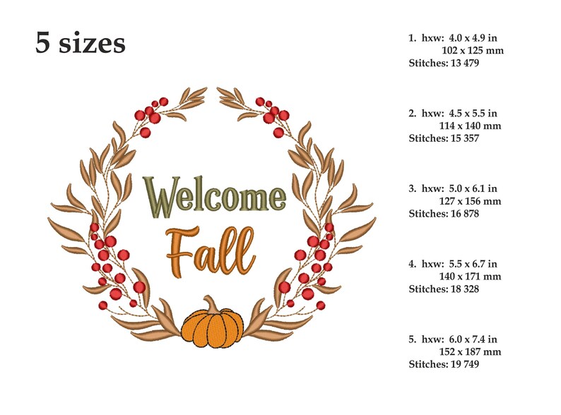 Welcome Fall Embroidery Design 5 Sizes Instant Download | Etsy