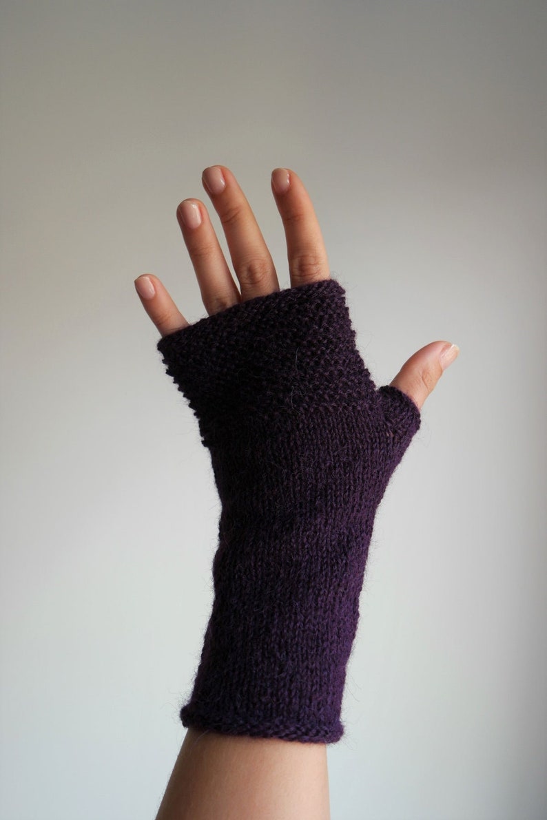 Hand Knit Purple Alpaca Wool Fingerless Mittens - Etsy