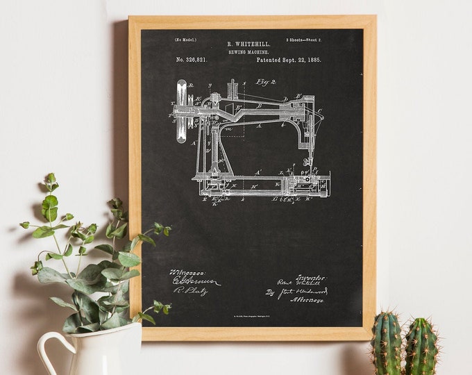 Sewing Machine Poster, Sewing Machine Blueprint, Sewing Machine Decor ...