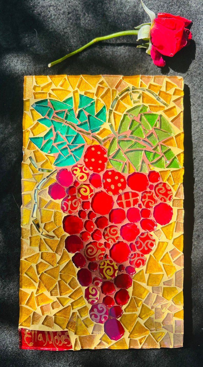 Red Grapes Glass Mosaic, Grapes Mosaic, Kitchen Mosaic, Fruit Garden ...