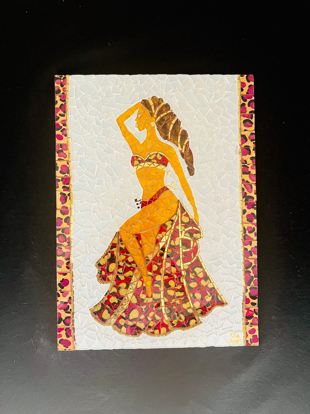 Bellydancer Mosaic, Woman Mosaic, a Red Leopard Dress, Dance Art, Glass ...