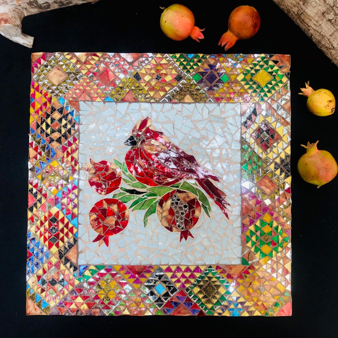 Red Cardinal Bird Glass Mosaic, Christmas Gift,garden Mosaic, Bird ...