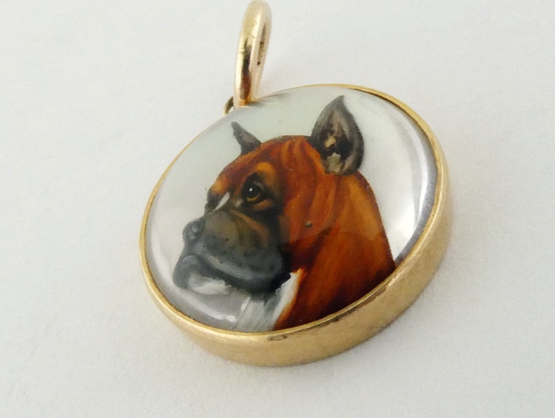 Vintage 14K Gold Boxer Dog Charm | Essex Crystal Intaglio Painting - Etsy
