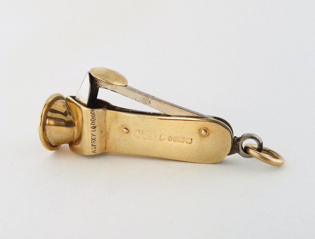 Antique Asprey London 9K 9ct Yellow Gold Cigar Cutter Fob, Chester ...