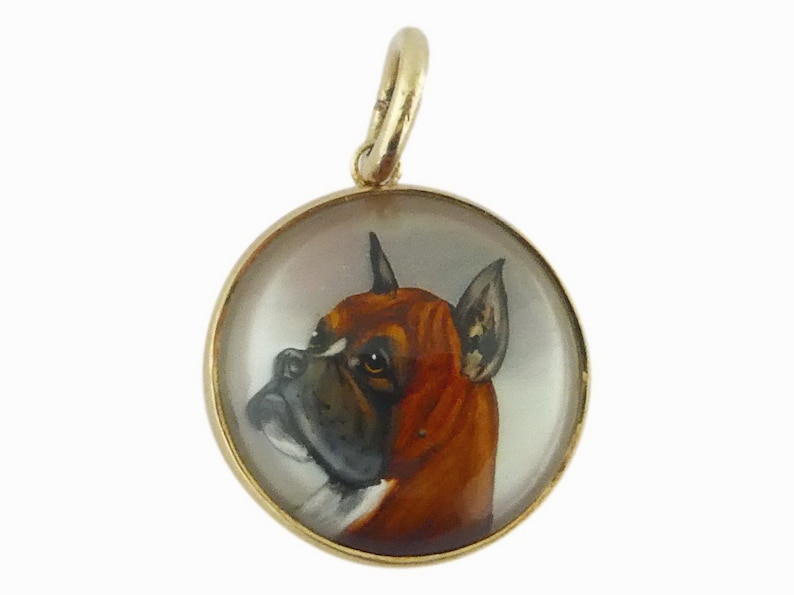 Vintage 14K Gold Boxer Dog Charm | Essex Crystal Intaglio Painting - Etsy