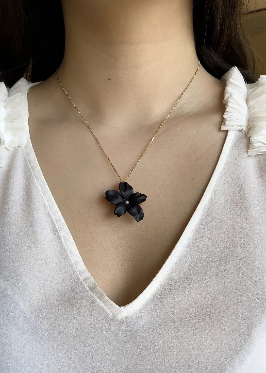 Riker Bros. Antique Art Nouveau 14K Yellow Gold & Black Enamel Violet ...