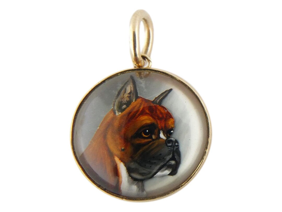 Vintage 14K Gold Boxer Dog Charm | Essex Crystal Intaglio Pendant - Etsy