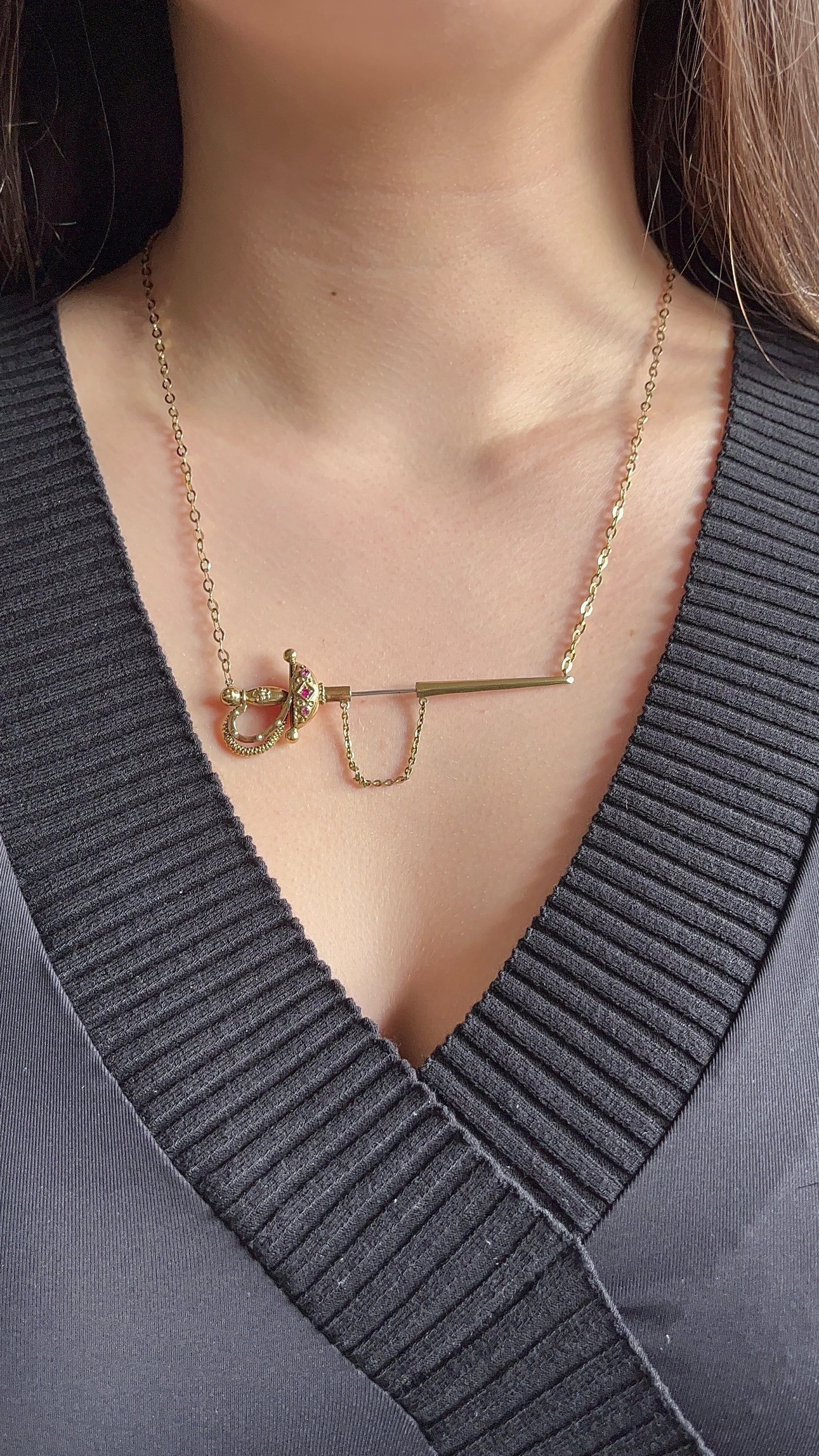 Vintage 18K Yellow Gold & Ruby Sword Pendant Necklace - Etsy