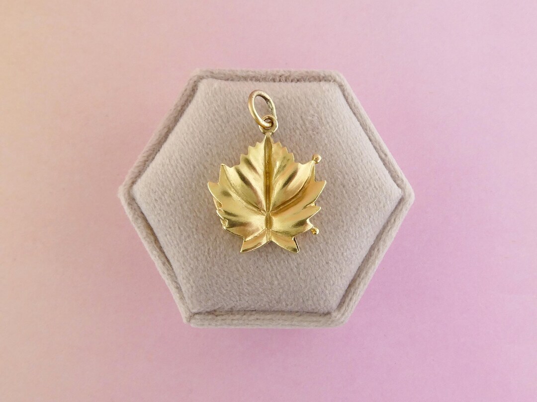 Vintage 14K Yellow Gold Small Maple Leaf Locket Charm or Pendant, C ...