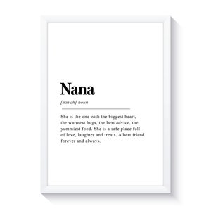 Nana Definition Print: Home Decor Wall Art - Etsy UK