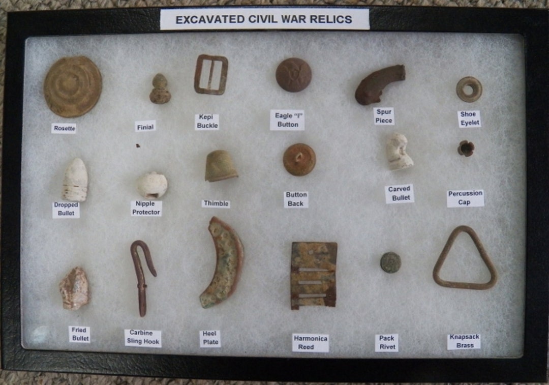 Set of 18 Different Identified Excavated Civil War Relics in 8x12 ...