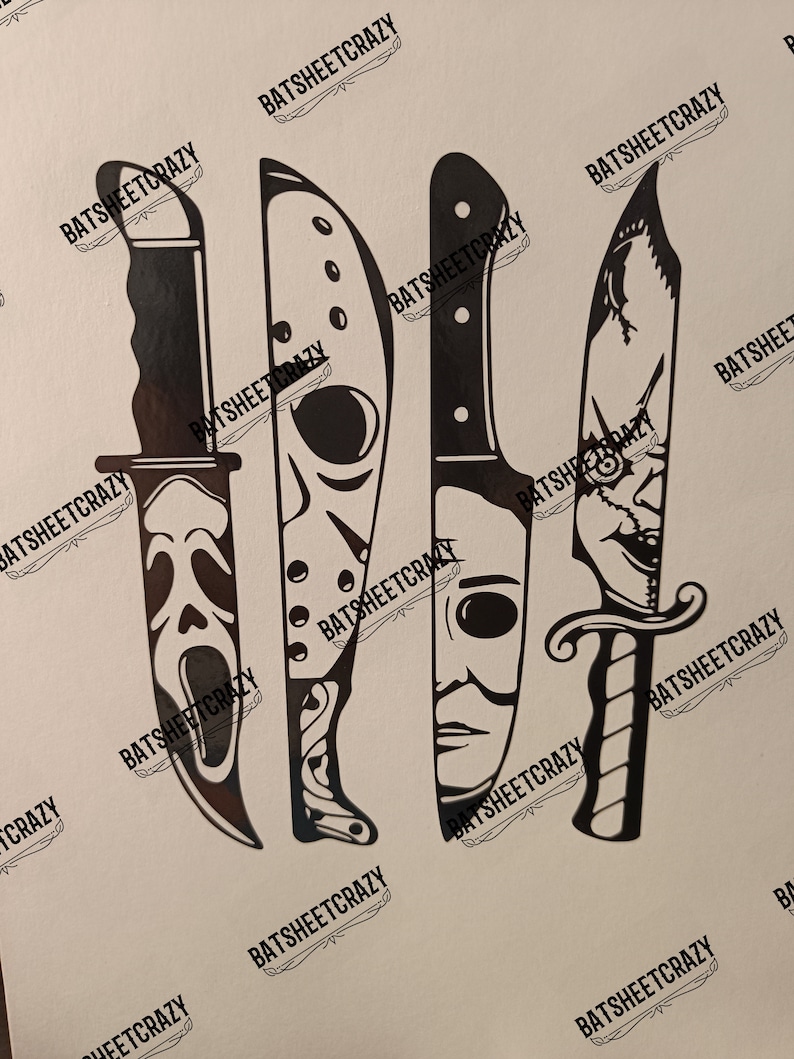 Scary / Horror Movie Knives With Horror Characters Reflections Adhesive ...