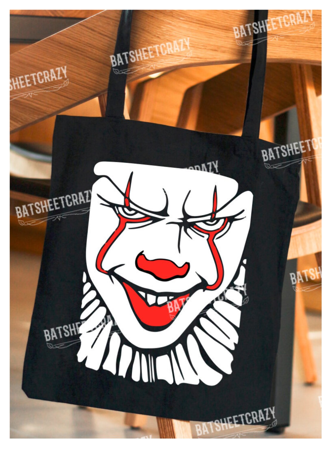 Horror Movie IT Pennywise Face Black Cotton Tote Bag With Red and White ...